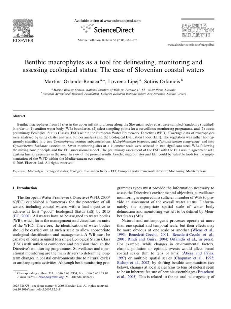 Benthic Macrophytes As A Tool For Delineating, Monitoring and Assessing ...
