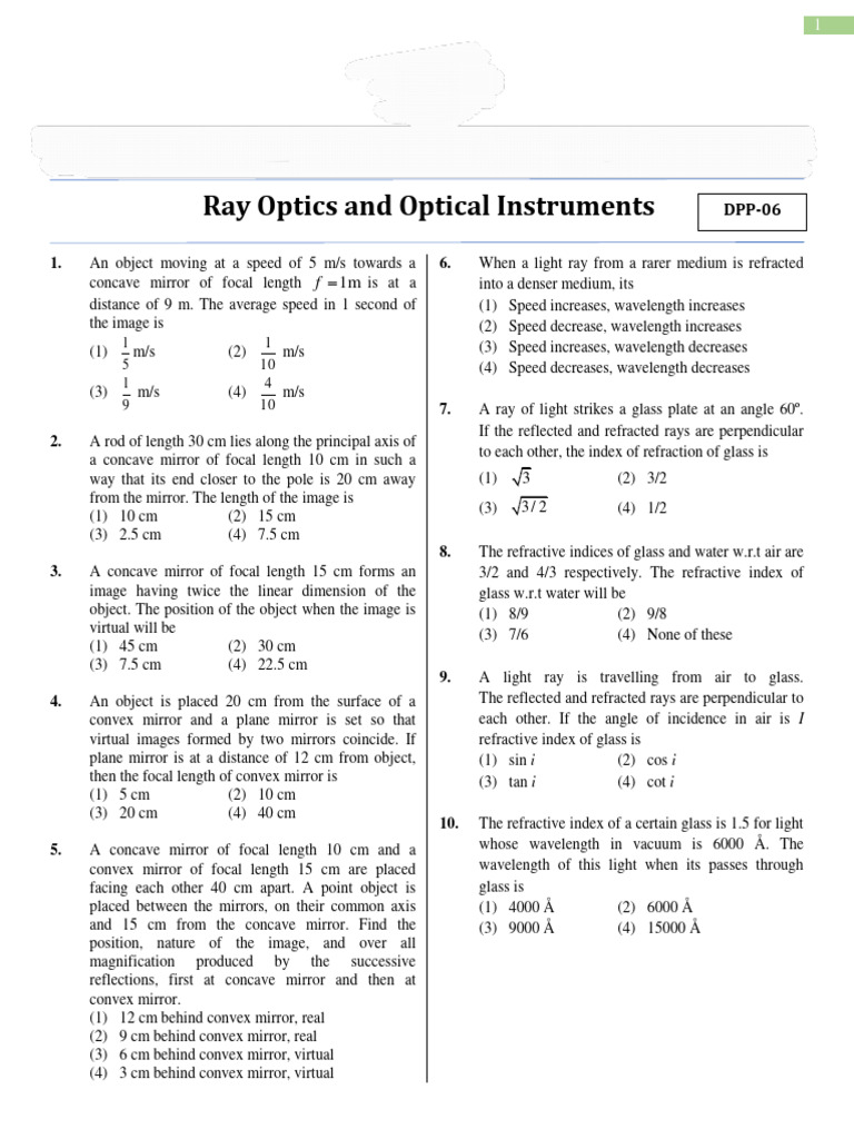 DPP 6 | PDF | Mirror | Refraction
