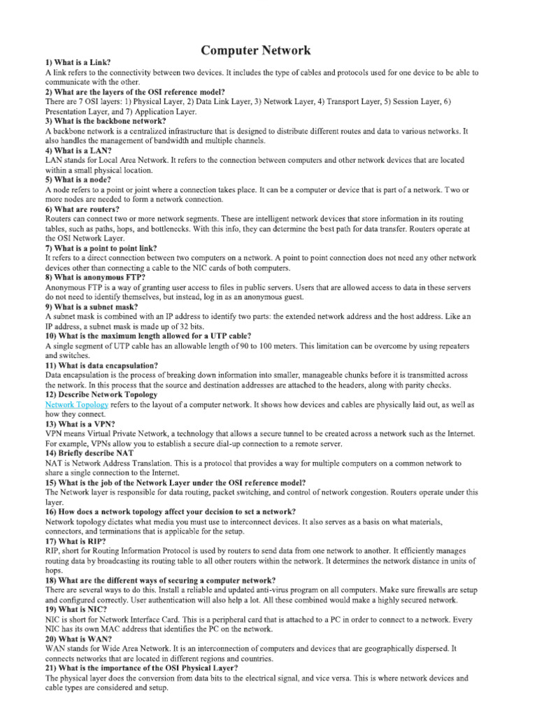 Computer Network Viva Questions | PDF