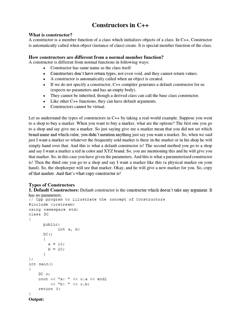 Constructors & Destructors in C++ | PDF | Constructor (Object Oriented Programming) | Programming