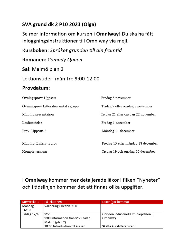 Planering DK 2 P10 2023 Olga (1) 4 | PDF