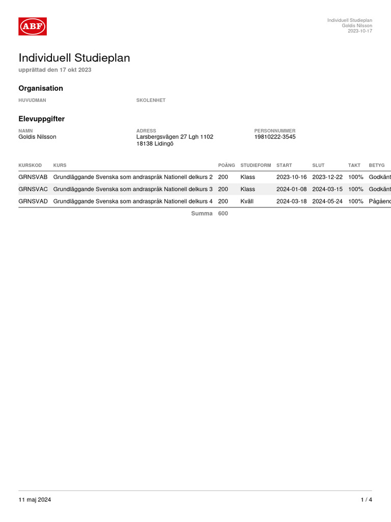 Intyg Grundläggande | PDF