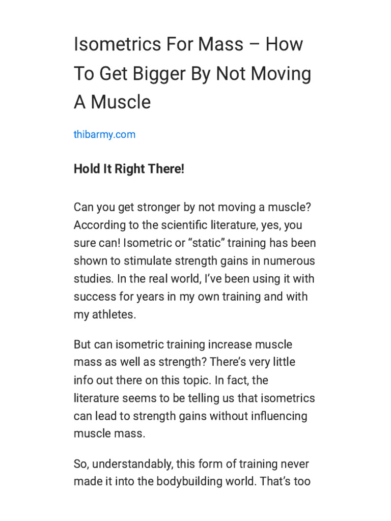 Isometrics For Mass - How To Get Bigger by Not Moving A Muscle | PDF ...