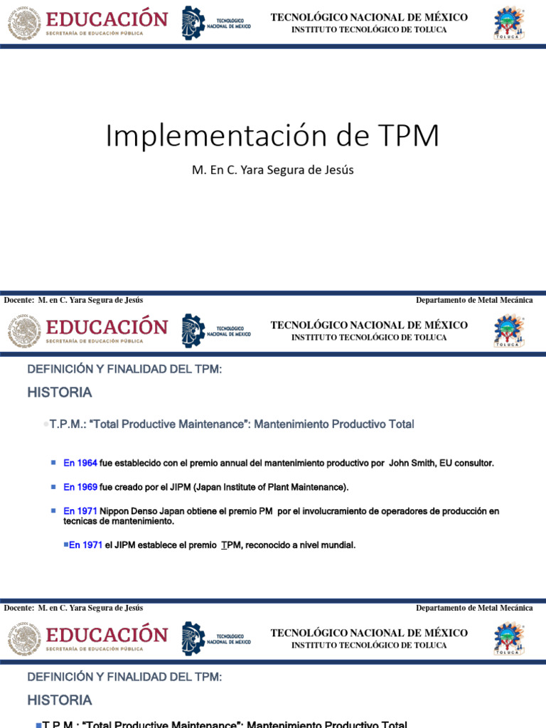 Implementación de TPM: M. en C. Yara Segura de Jesús | PDF | Ingeniería ...