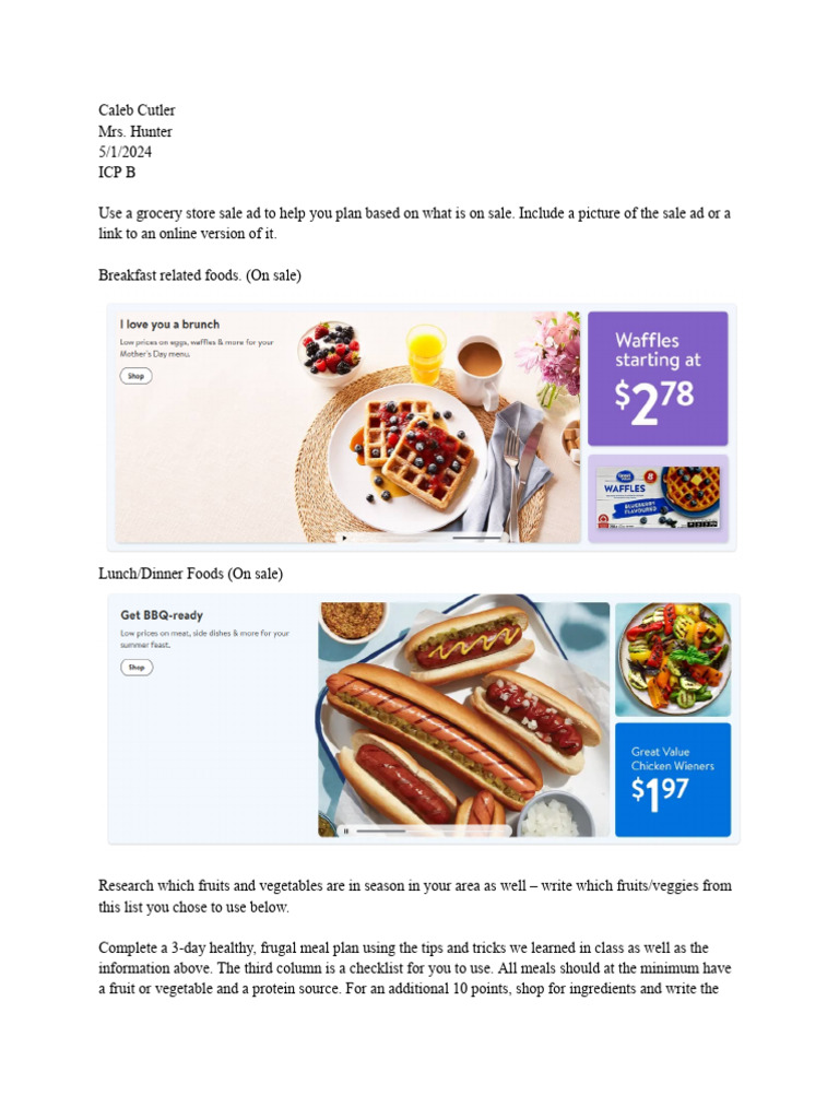 Week 14 Healthy Meal Planning Project - Caleb Cutler | PDF | Hamburgers ...