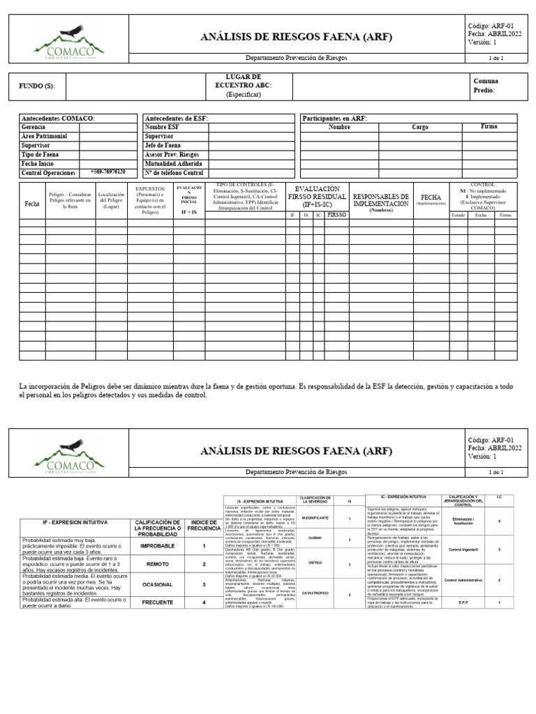 Arf - Análisis de Riesgo Faena v-1 | PDF