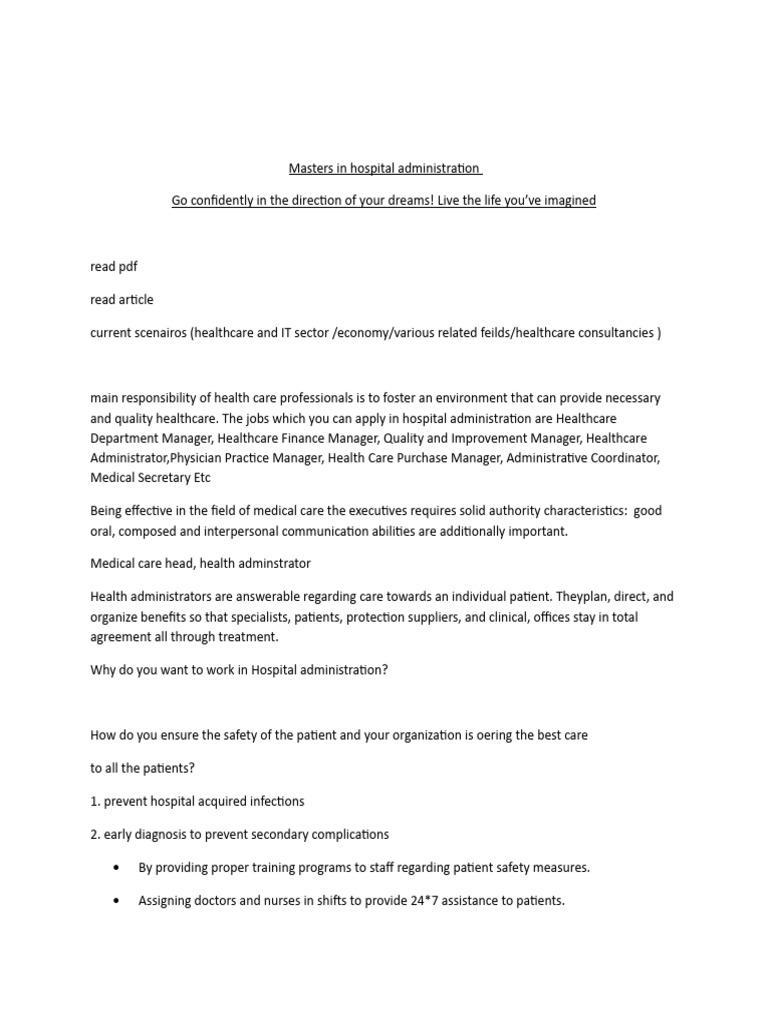 Mha Interview Prep. | PDF | Health Care | Health Administration