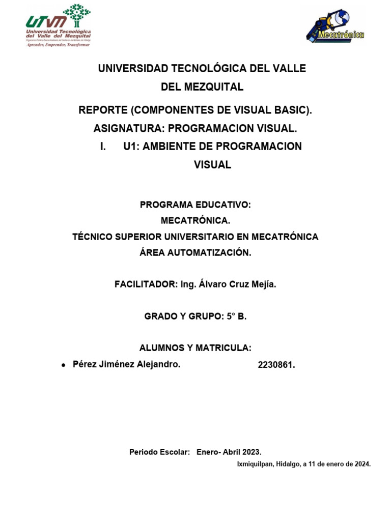 Componentes De Visual Basic Pdf Botón Computación Ventana