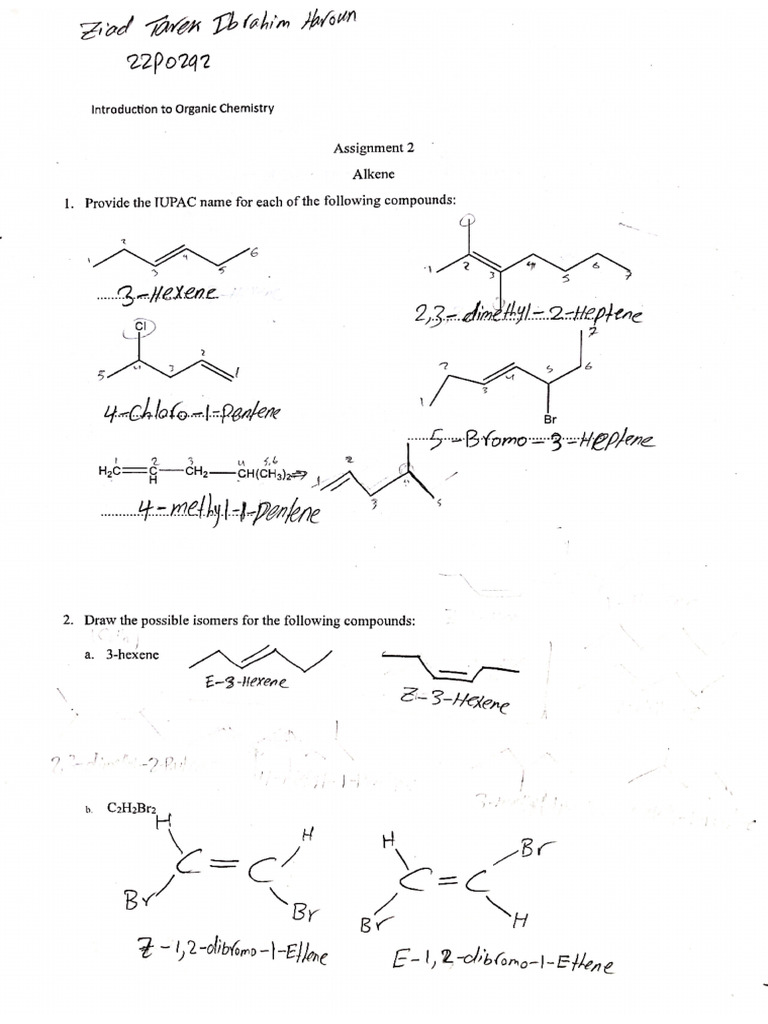 22P0292-PHM141 Assignment#2 (Alkenes) | PDF