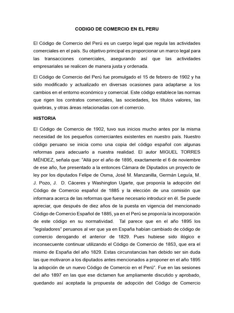 Código de Comercio del Perú: 1902-2025 | PDF | Finanzas y dinero