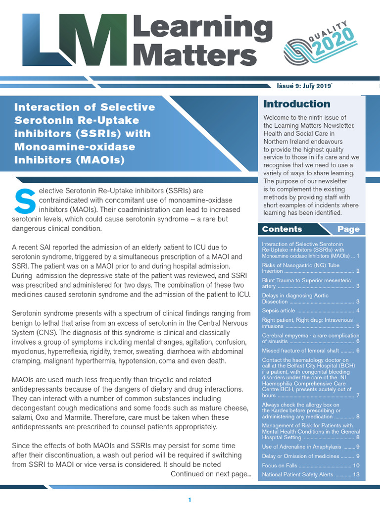 Interaction of Selective Serotonin Re-Uptake Inhibitors (Ssris) With ...
