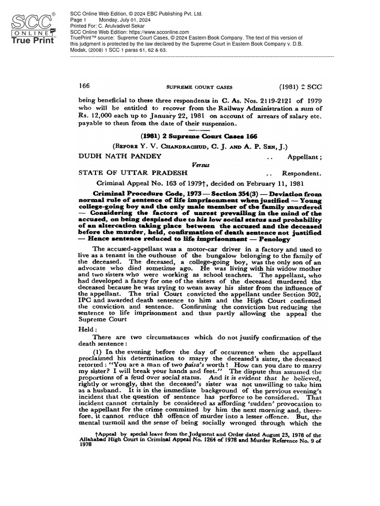 TP 1981 2 SCC 166 175 Arulvadivelsekar Gmailcom 20240701 221808 1 10 | PDF | Justice | Crime ...