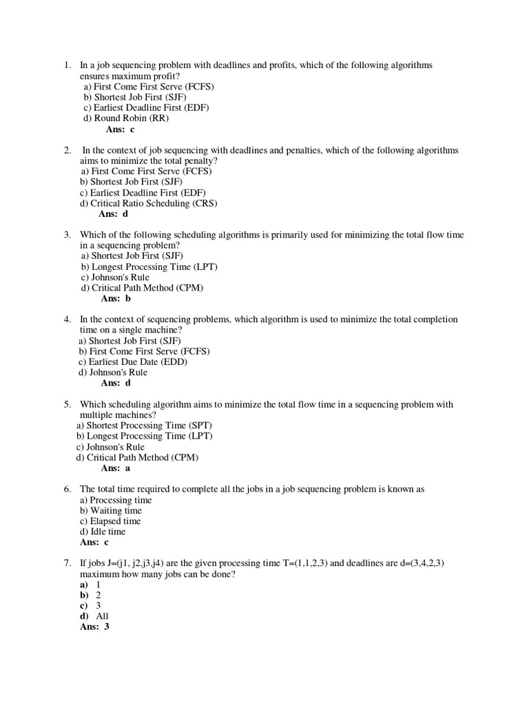 Sequencing Problem MCQ Unit-3 | PDF | Mathematical Optimization | Algorithms