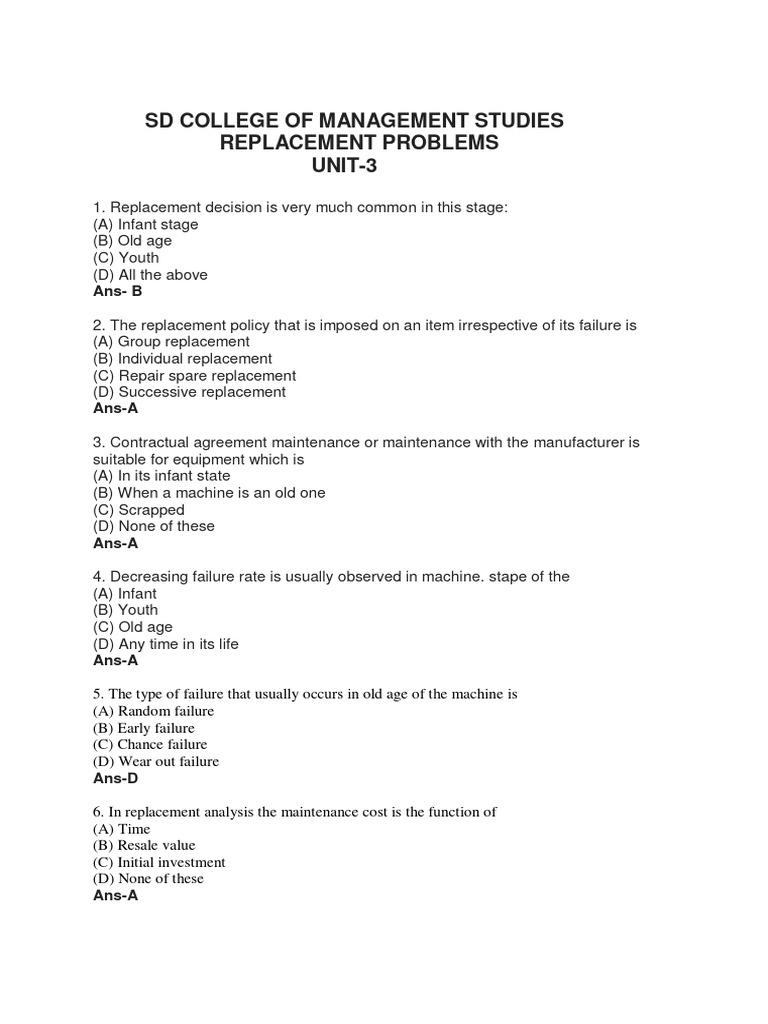 Replacement Problem MCQ Ques Unit-4 | PDF | Cost | Applied Mathematics
