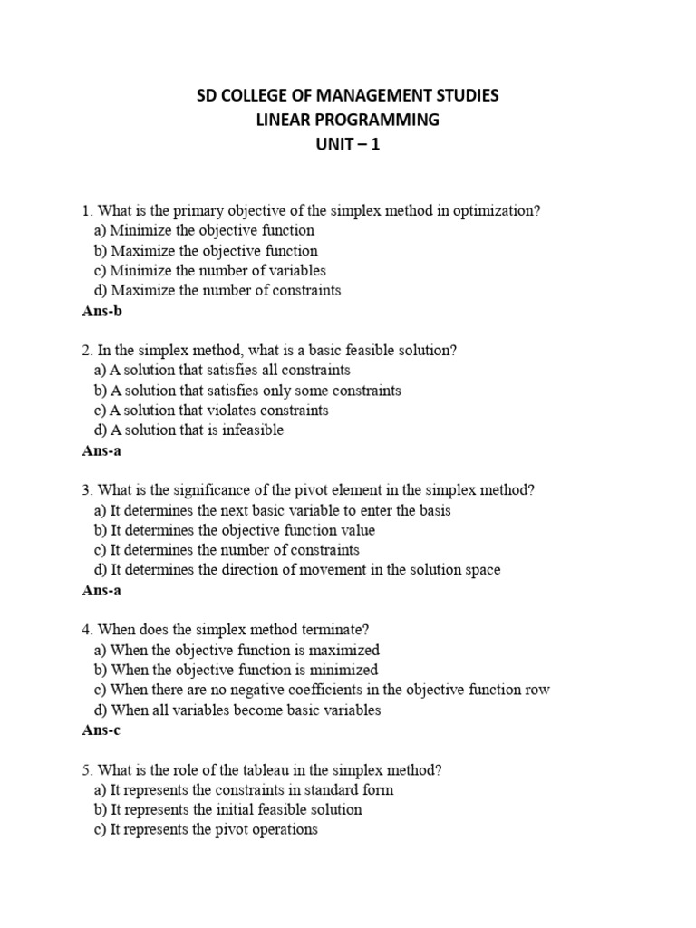 Linear Programming MCQ Ques Unit-1 | PDF | Mathematical Optimization | Linear Programming