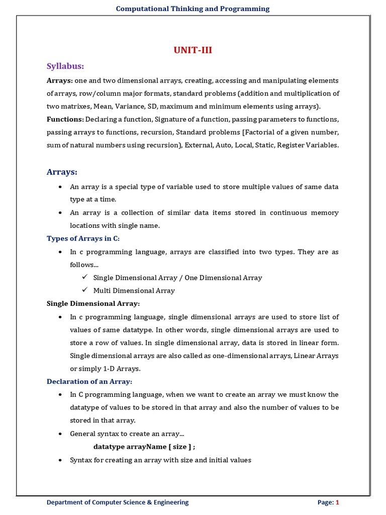 Unit Iii | Download Free PDF | Data Type | Integer (Computer Science)