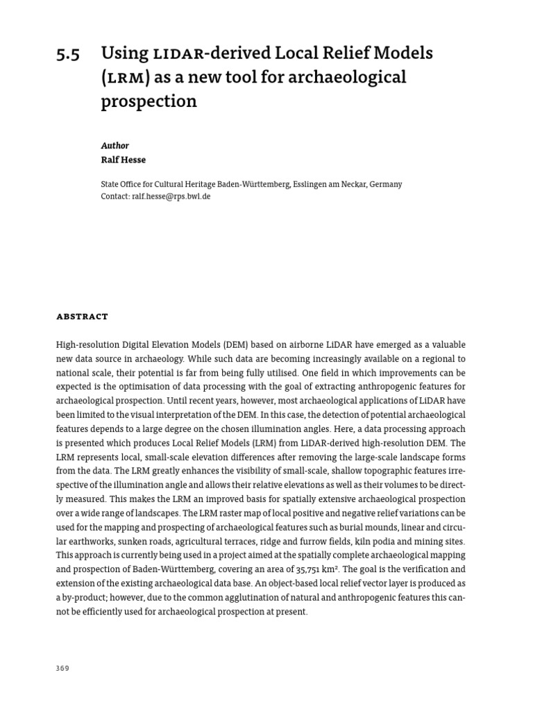 Using Lidar Derived Local Relief Models Lrm Pdf Lidar Topography