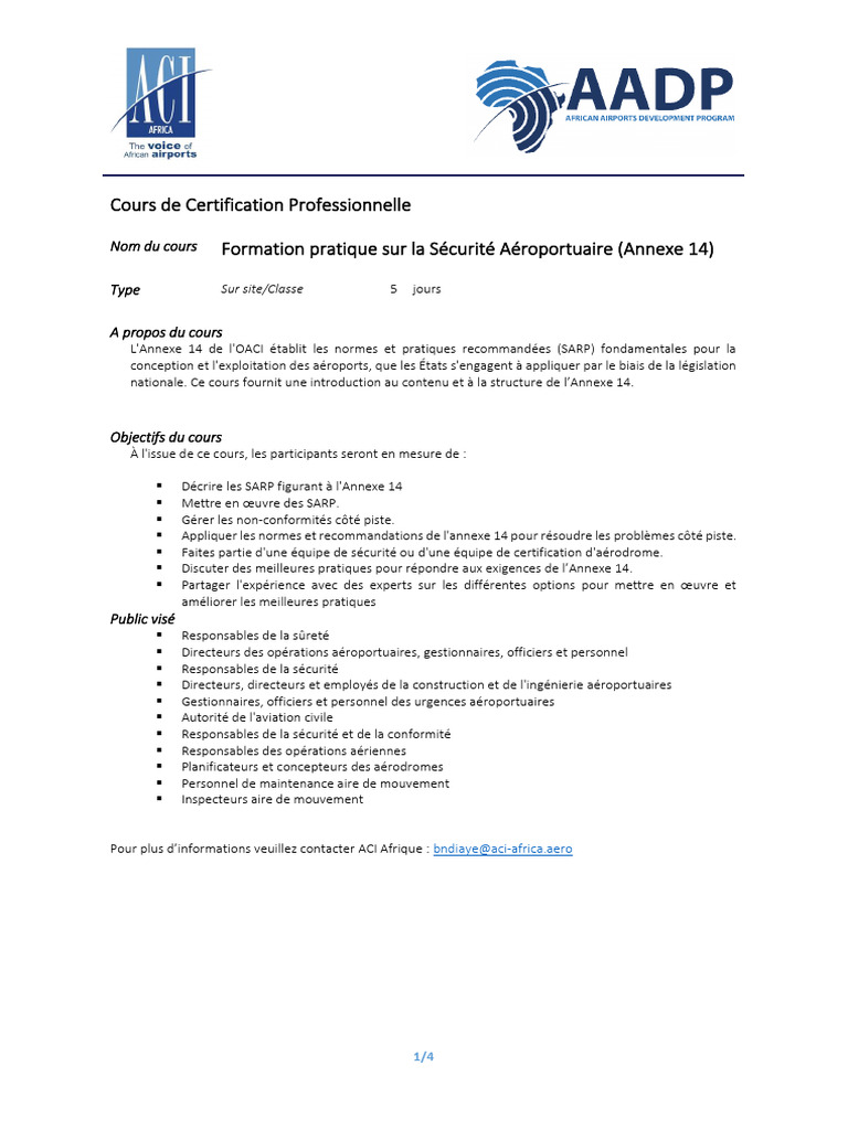 Course Details Onsite Trainings ACI Africa 2024 | PDF | Aéroport ...