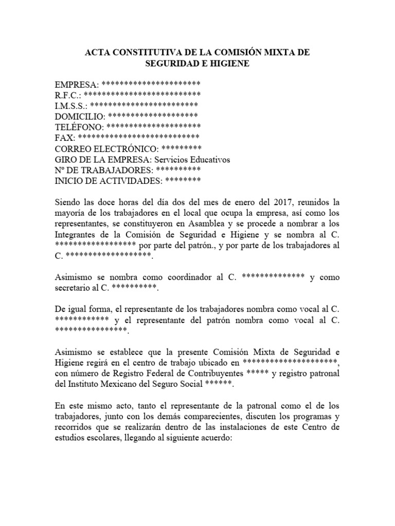 Acta Comisión Mixta Seguridad e Higiene | PDF | Gobierno