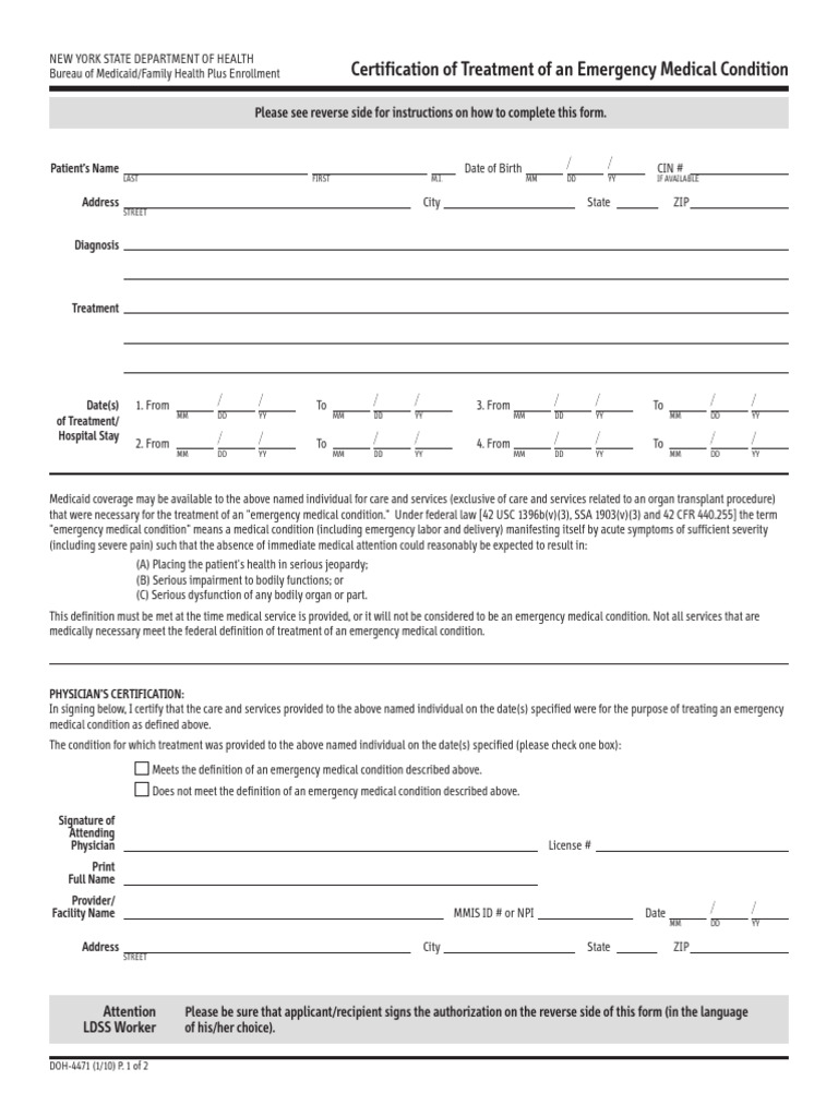 Emergency Medicaid Certification | PDF | Hospital | Medicaid