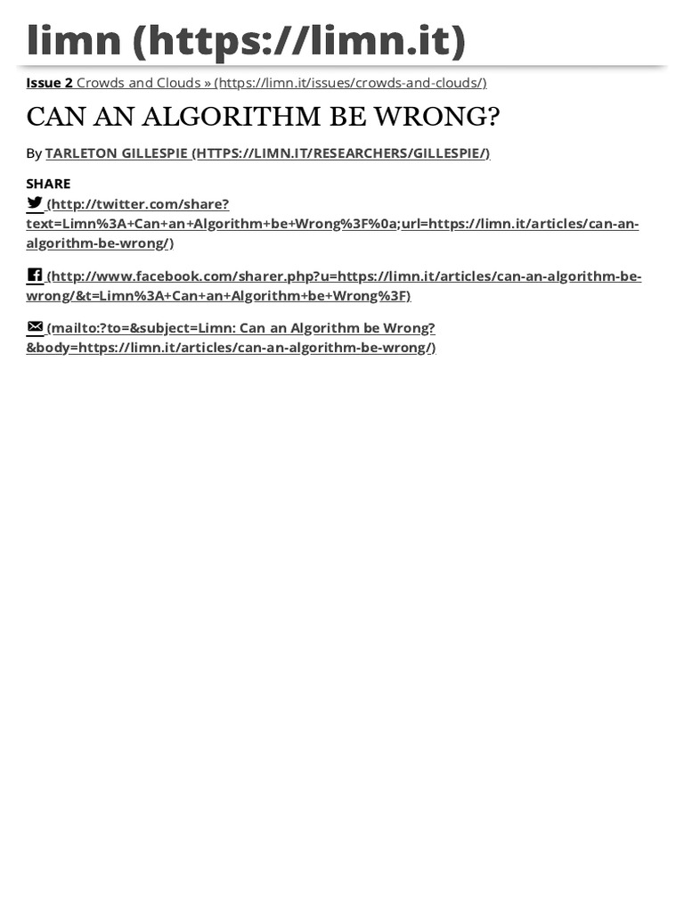 Gillespie - Can An Algorithm Be Wrong | PDF | Public Sphere | Siri