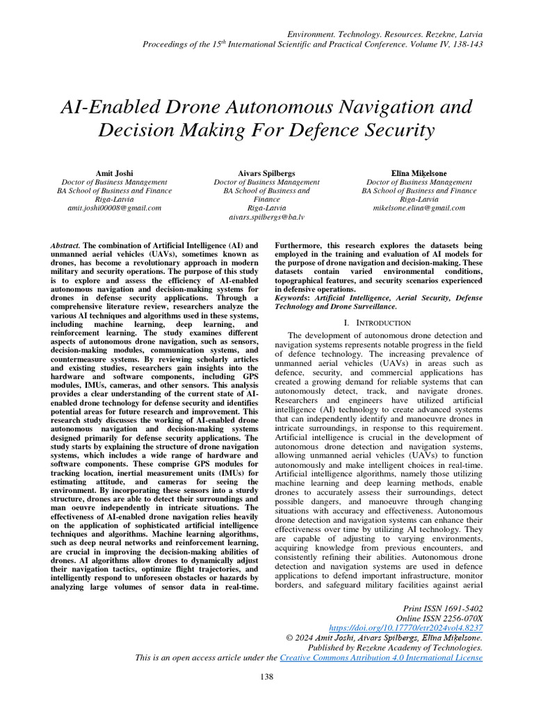 AI-Enabled Drone Autonomous Navigation and Decision Making For Defence ... AI-Enabled Drone Autonomous Navigation and Decision Making For Defence ...