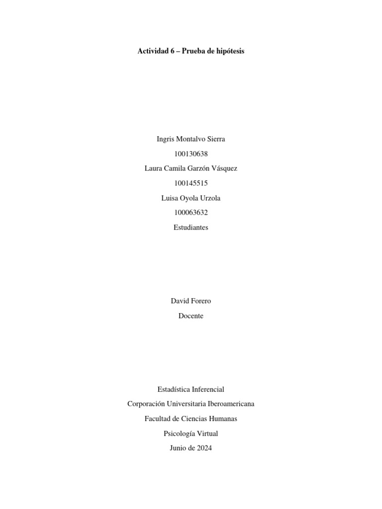 Actividad 6, Estadística, Luisa | PDF | Intervalo de confianza | Error estándar