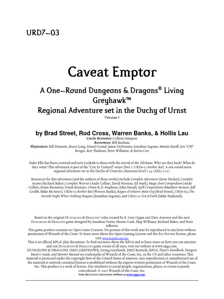 URD7-03 - Caveat Emptor | PDF | Dungeons & Dragons | D20 System