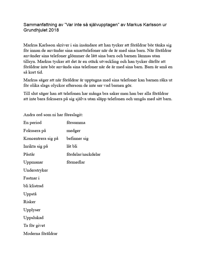 Sammanfattning Av Var Inte Så Självupptagen | PDF
