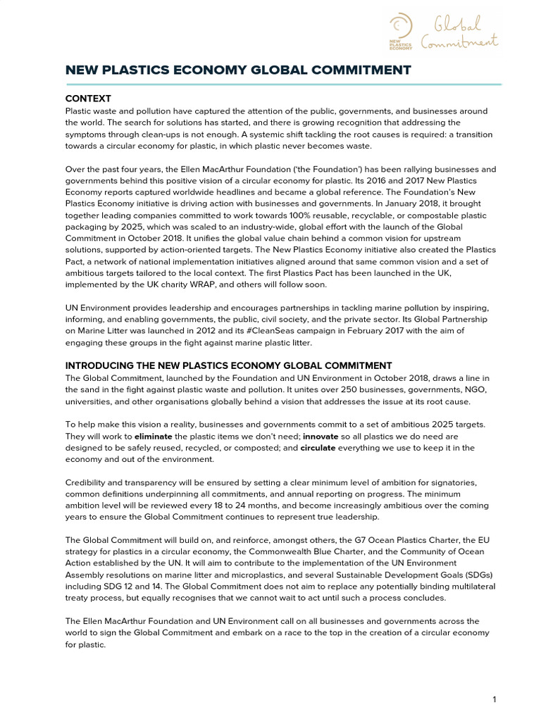 Global Commitment to Circular Plastics | PDF | Reuse | Recycling