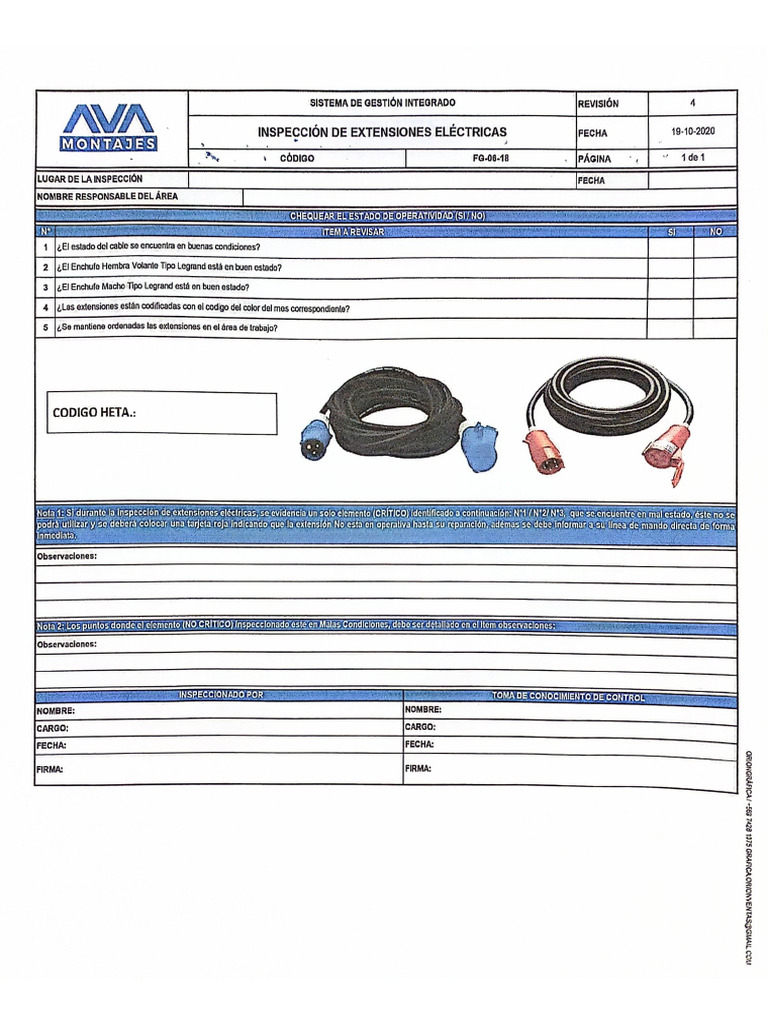 Check List Extensión Eléctrica | PDF