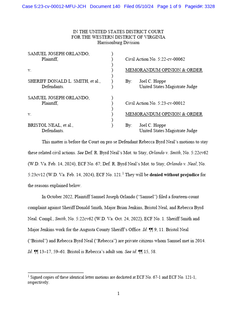 Orlando v. Neal: Stay Motions Denied | PDF | Lawsuit | Pro Se Legal ...
