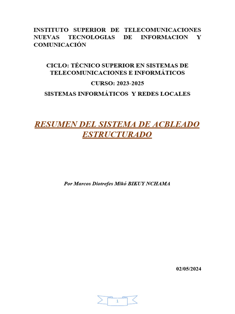 Resumen Del Sistema de Cableado Estructurado | PDF | Telecomunicaciones | Tecnología de ...