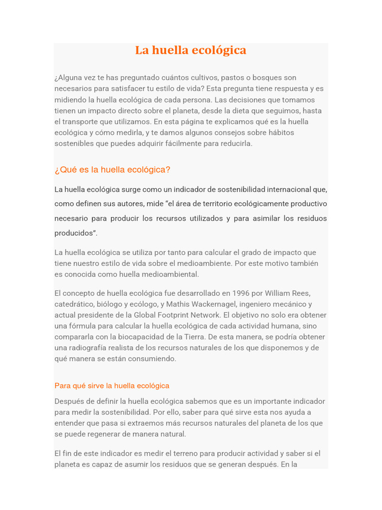 Cómo medir tu huella ecológica | PDF | Entorno natural | Economía y ...