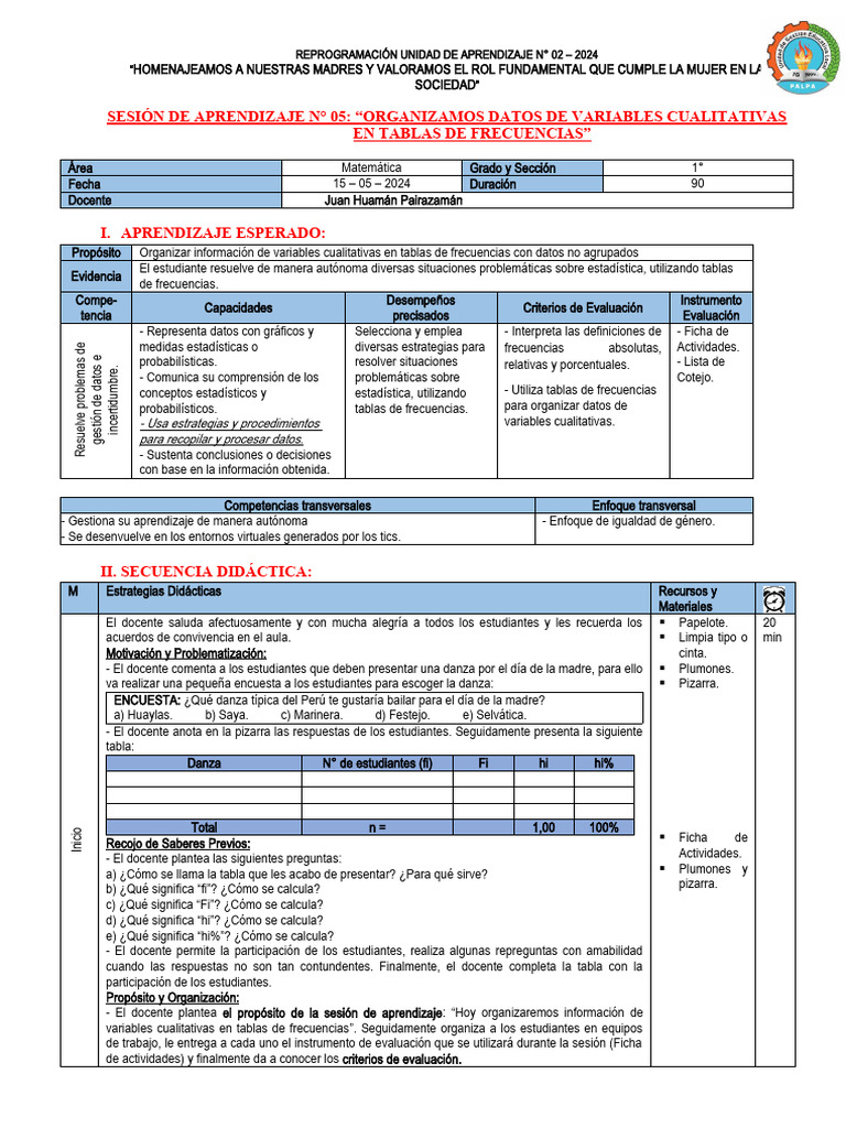 1°-Sesion 5 - Ua2 - 2024-1 | PDF | Estadísticas | Evaluación