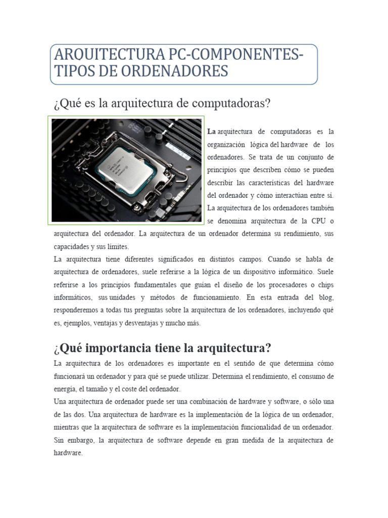 Arquitectura PC | PDF | Hardware de la computadora | Arquitectura de Computadores