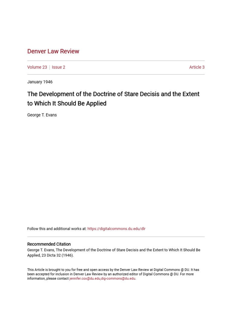 The Development of The Doctrine of Stare Decisis and The Extent T | PDF ...