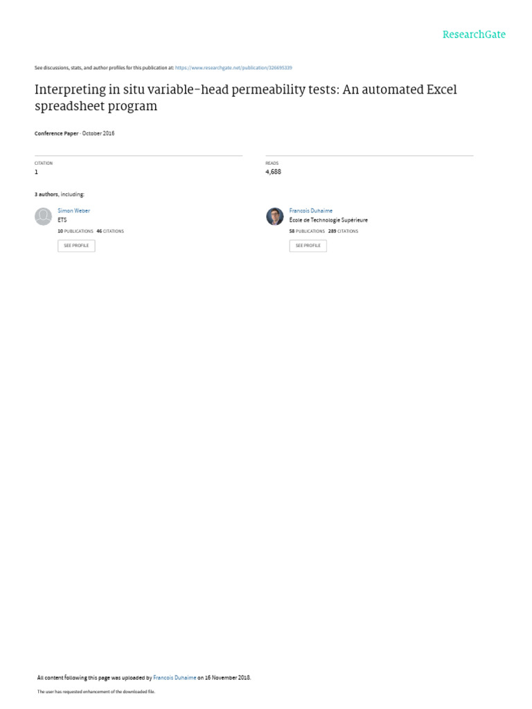 Interpreting In Situ Variable Head Permeability Tests Pdf Microsoft Excel Pressure Measurement