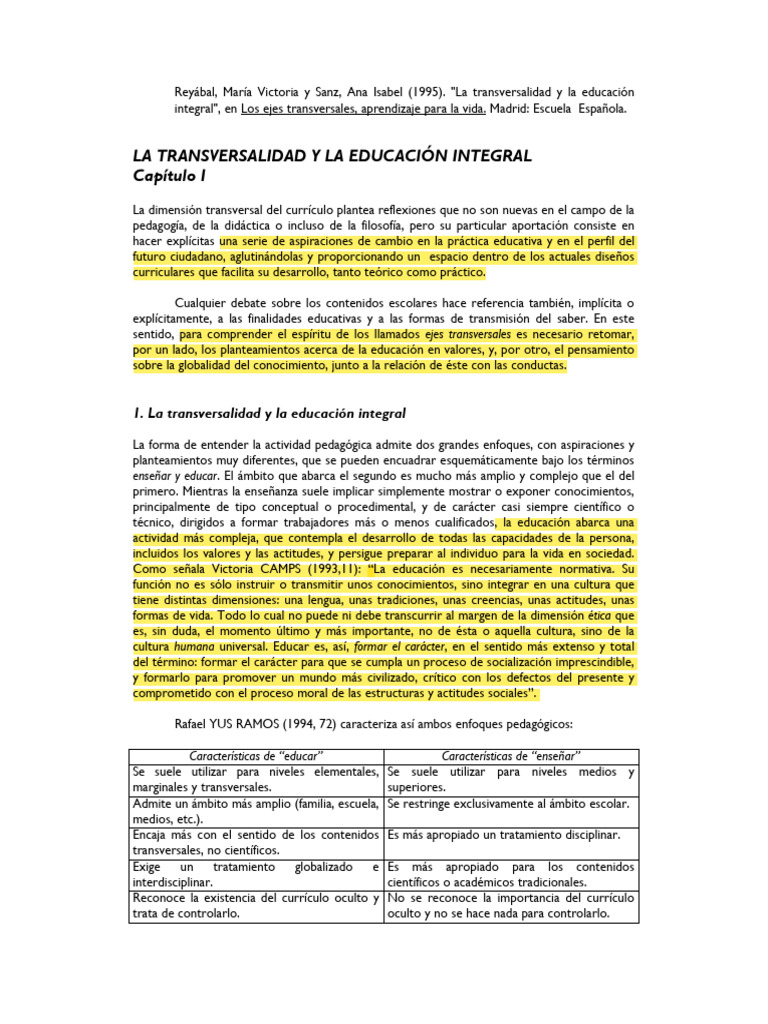 Transversalidad y Educ. Integral | PDF | Plan de estudios | Enseñando