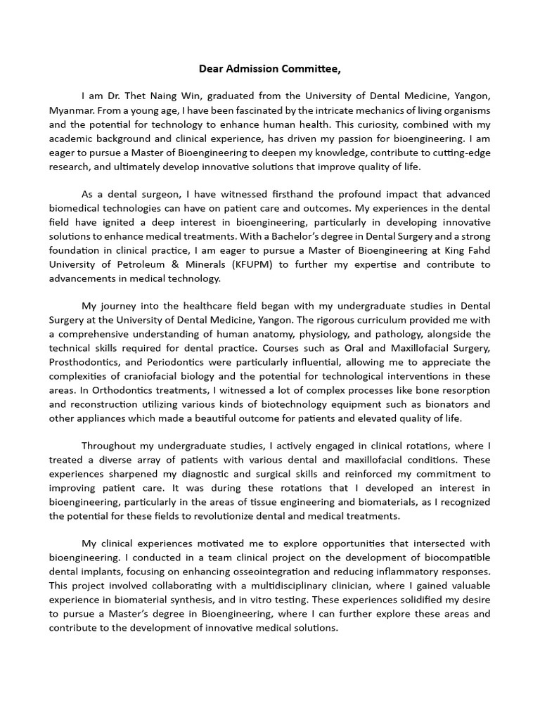 Ayoub File Dear Admission Committee | PDF | Biomaterial | Dentistry