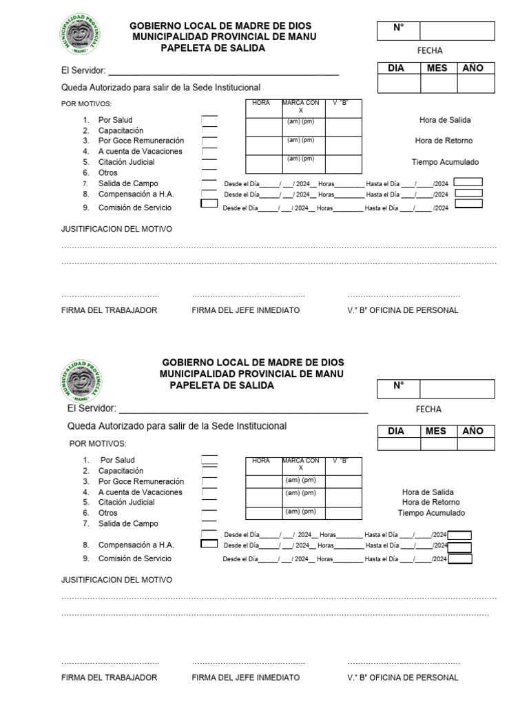 Papeletas de Salida | PDF