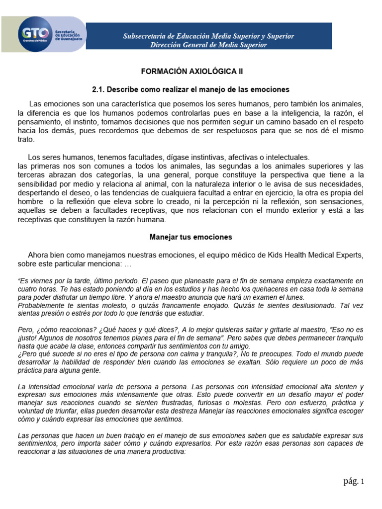 3 Manejo de Las Emociones 1 | PDF | Las emociones | Temor