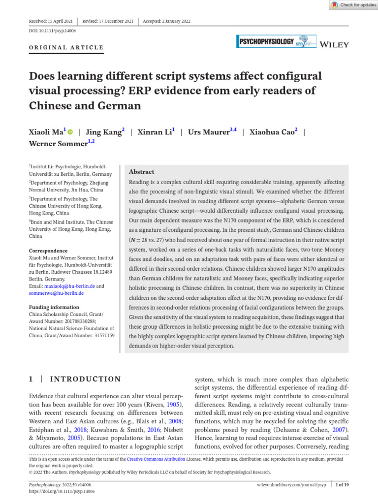 Psychophysiology - 2022 - Ma - Does Learning Different Script Systems Affect Configural Visual ...