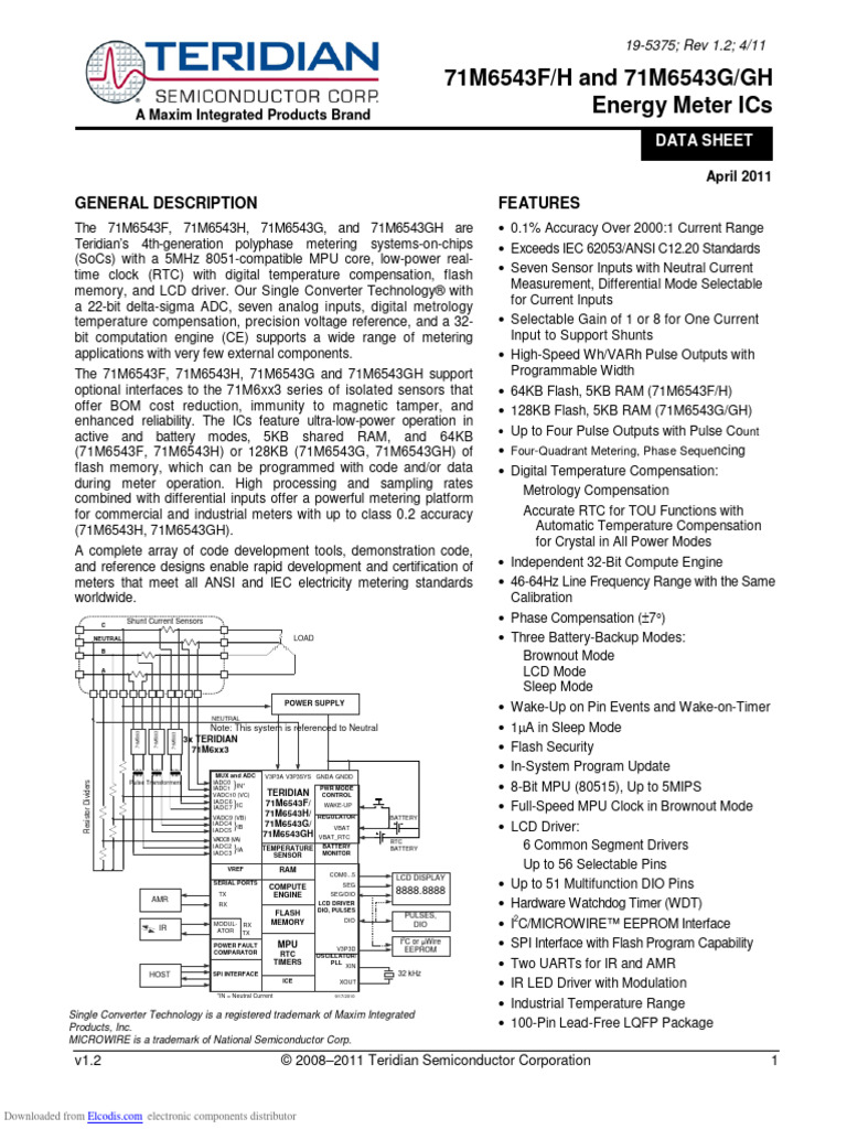 71M6543F/H and 71M6543G/Gh Energy Meter Ics: General Description ...