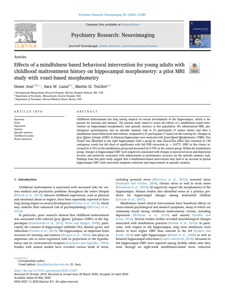 Effects of A Mindfulness Based Behavioral Intervention For Young Adults ...