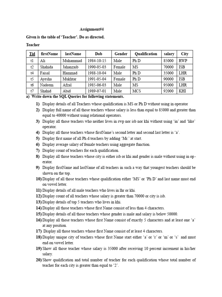 Assignment#4 | PDF | Databases | Data Management Software Assignment#4 | PDF | Databases | Data Management Software