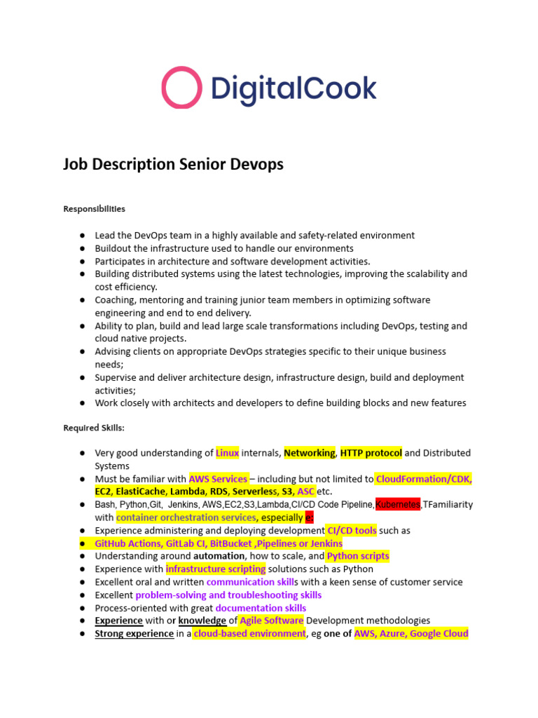 Senior DevOps Engineer Job Description | PDF | Cloud Computing | Amazon Web Services