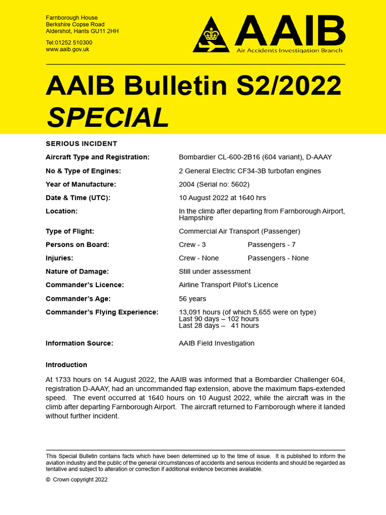 S2-2022 Bombardier CL-600-2B16 604 D-AAAY | PDF | Flap (Aeronautics) | Aviation Accidents And ...