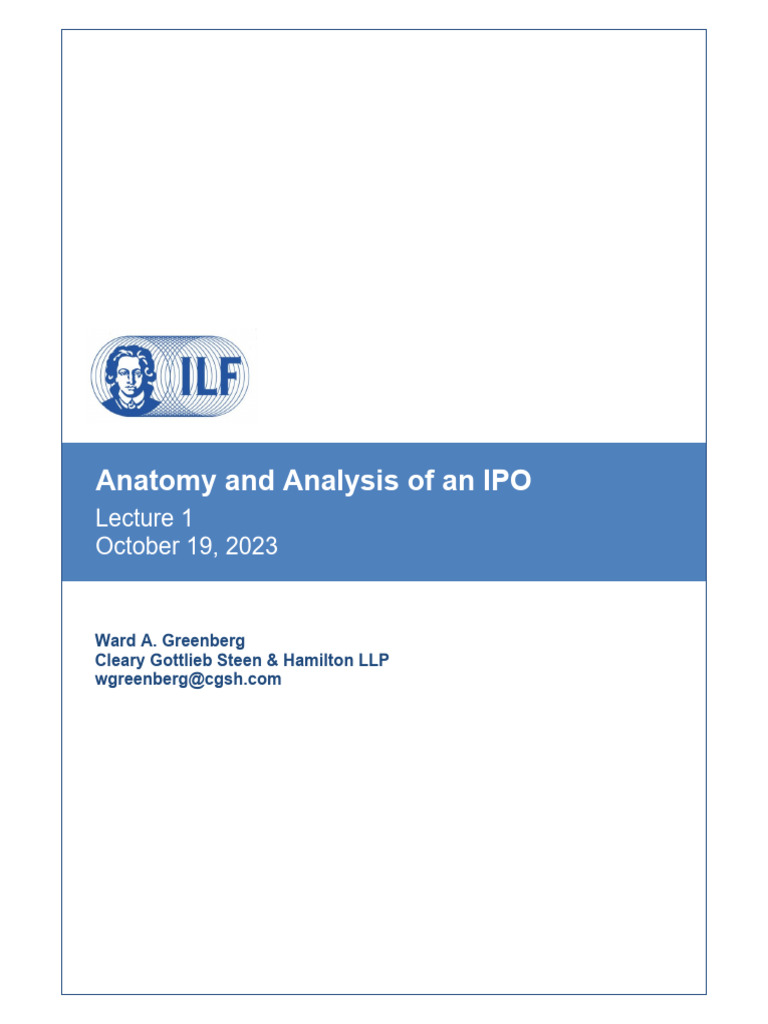 Outline For Students - Lecture 1 - ILF - Anatomy and Analysis of An IPO ...