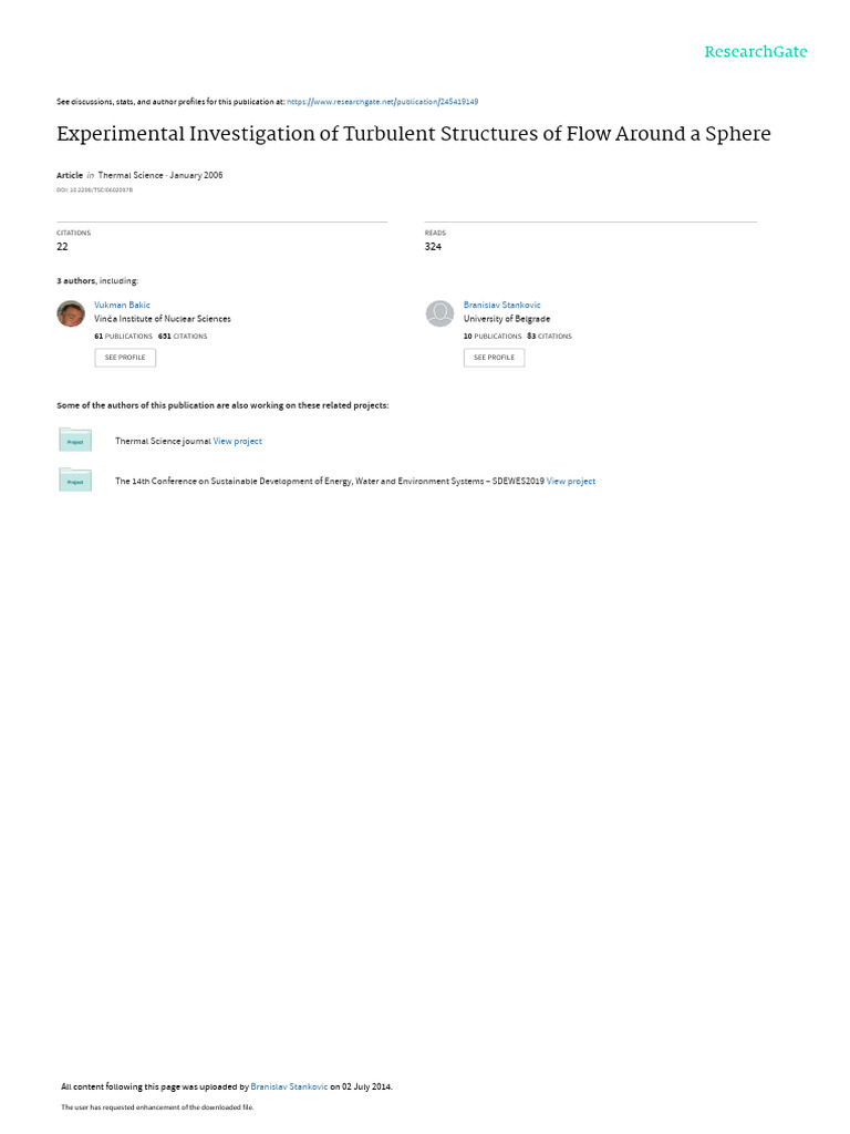 Experimental Investigation of Turbulent Structures of Flow Around A Sphere | Download Free PDF ...